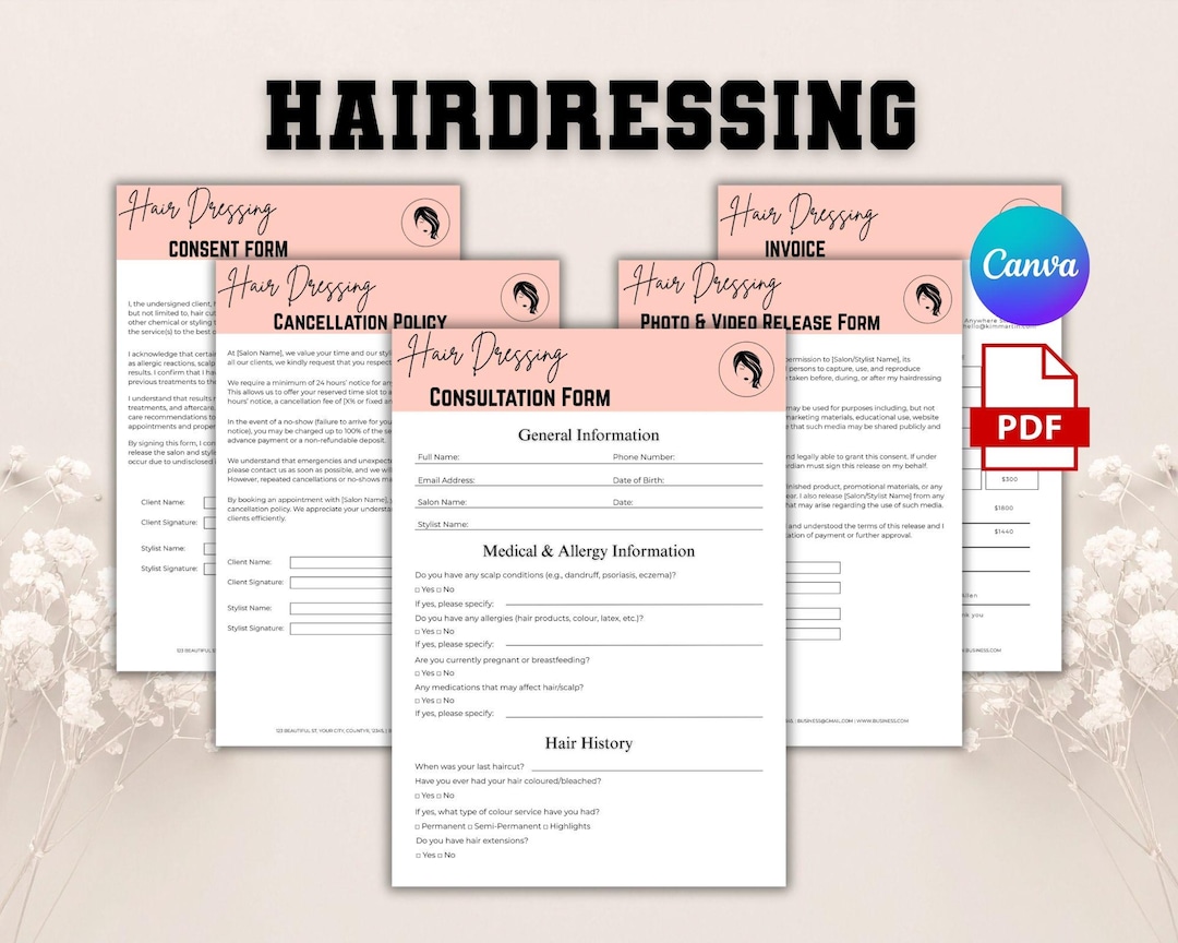 Hairdressing Forms - Hair Consent and Consultation Forms, Hairstylist ...
