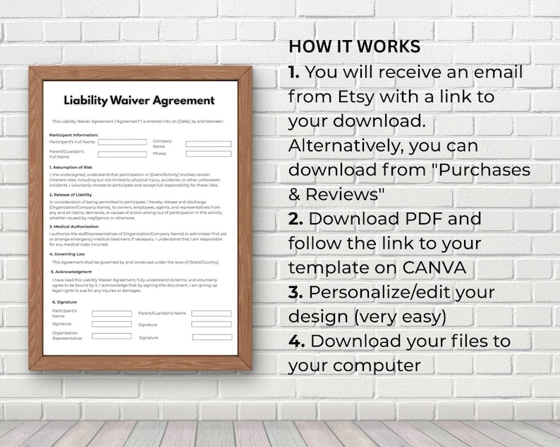 Simple Liability Waiver Agreement, One Page Release of Liability Form ...