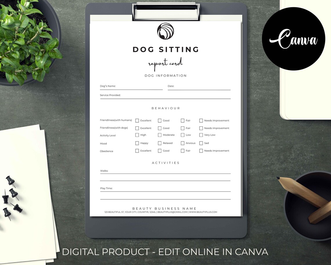 Editable Dog Report Card, Pet Report Card, Pet Sitting Report, Dog ...