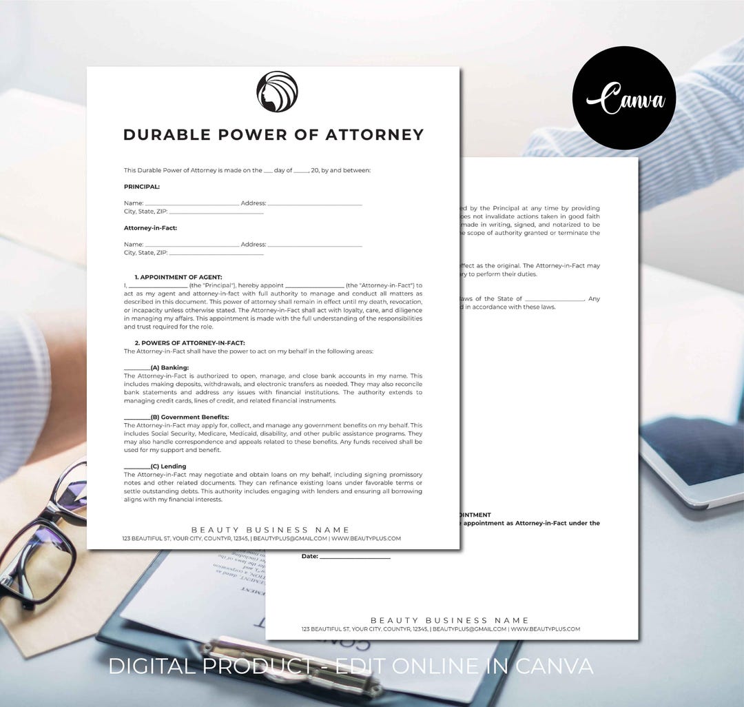 Durable Financial Power of Attorney Template, Financial Power of ...