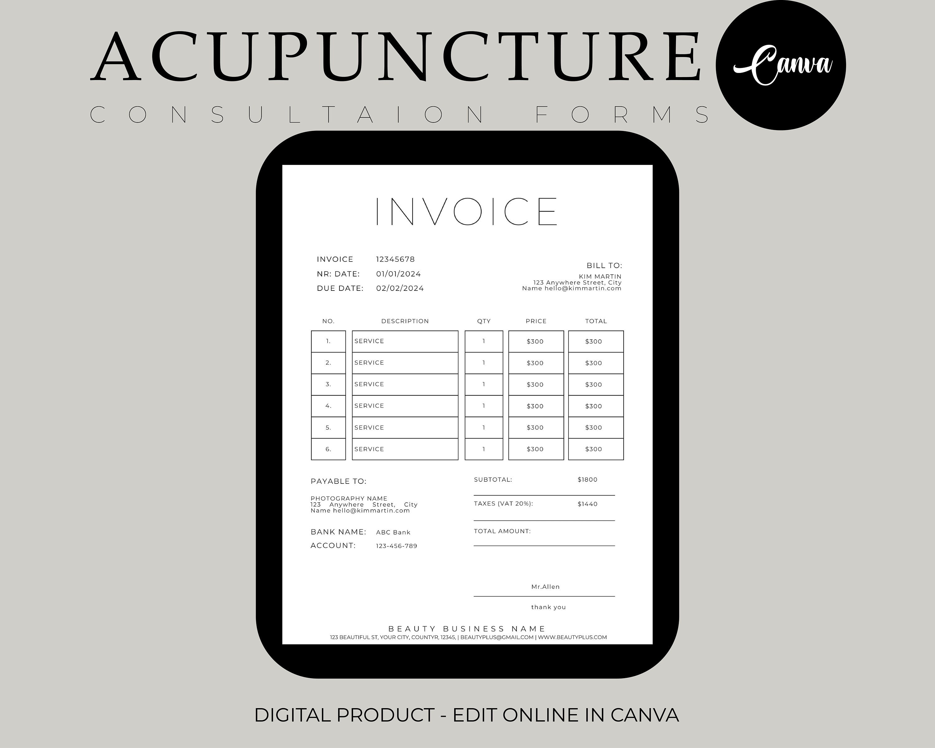 Editable Acupuncture Consultation & Consent Forms, Client Intake ...