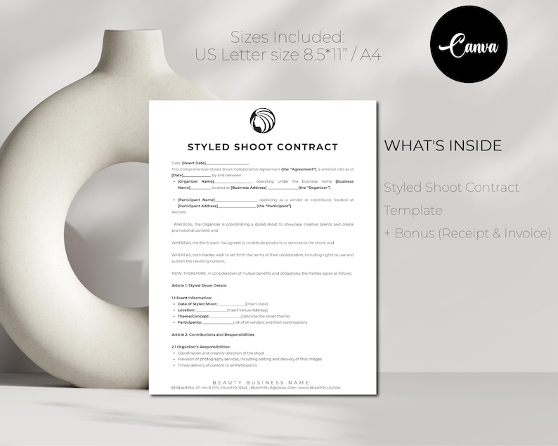 Styled Shoot Contract Template, Photo Shoot Contract, Styled Shoot ...