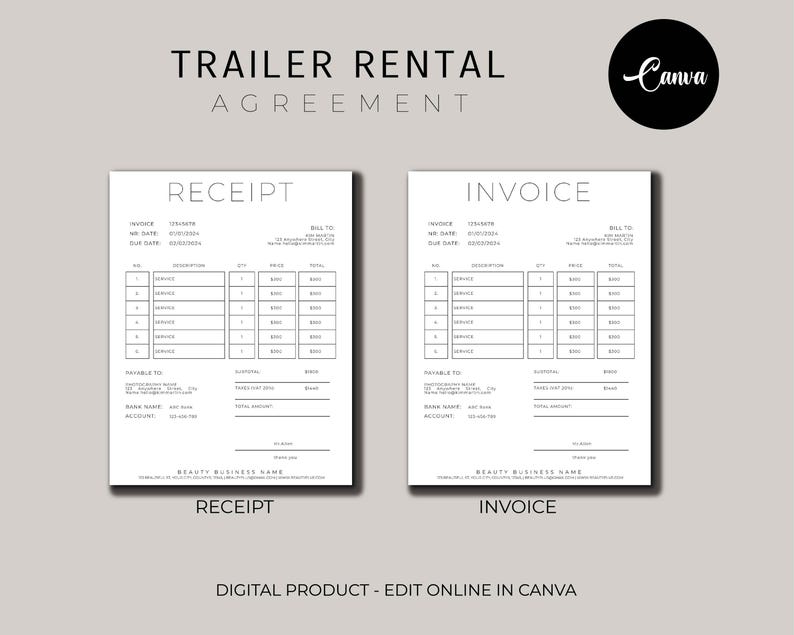 Trailer Rental Agreement, Canva Editable Contract, Trailer Lease ...