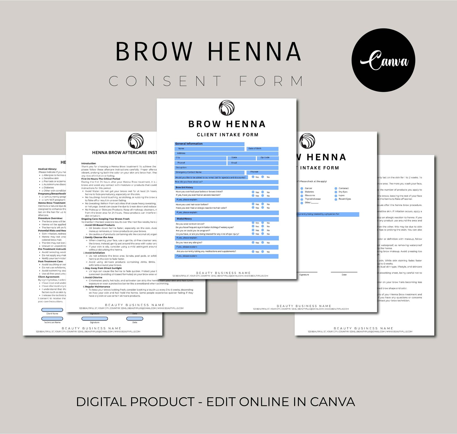 Editable Henna Brow Consent Form Template, Henna Brow Tint Intake Form ...