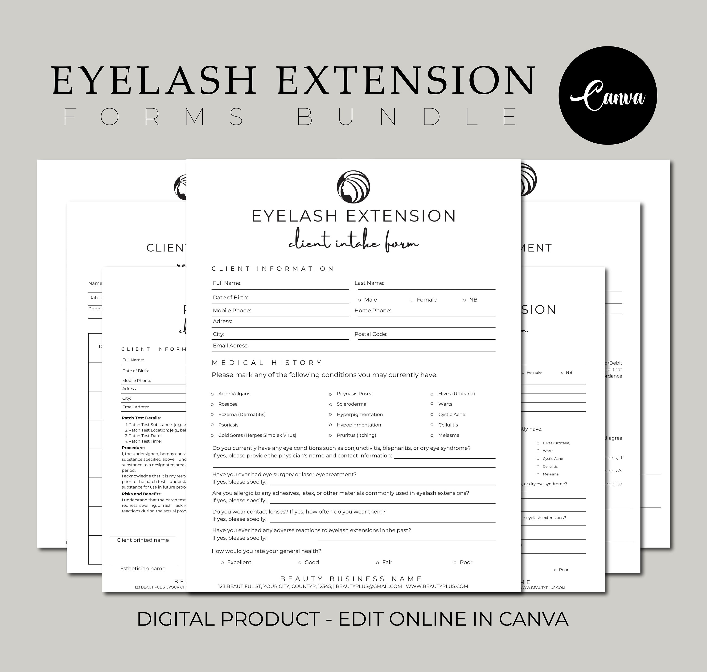 Eyelash Extension Forms - Editable Lash Consent Templates, Eyelash ...
