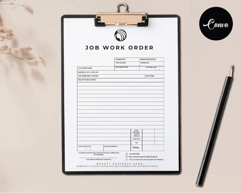 Editable Job Work Order Form, Business Job Work Order, Job Work Order ...