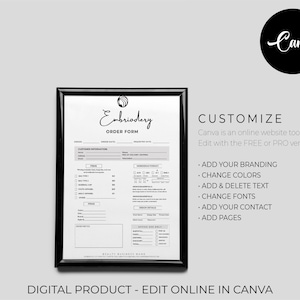 Embroidery Order Form Template, Embroidery Order Contract, Custom ...