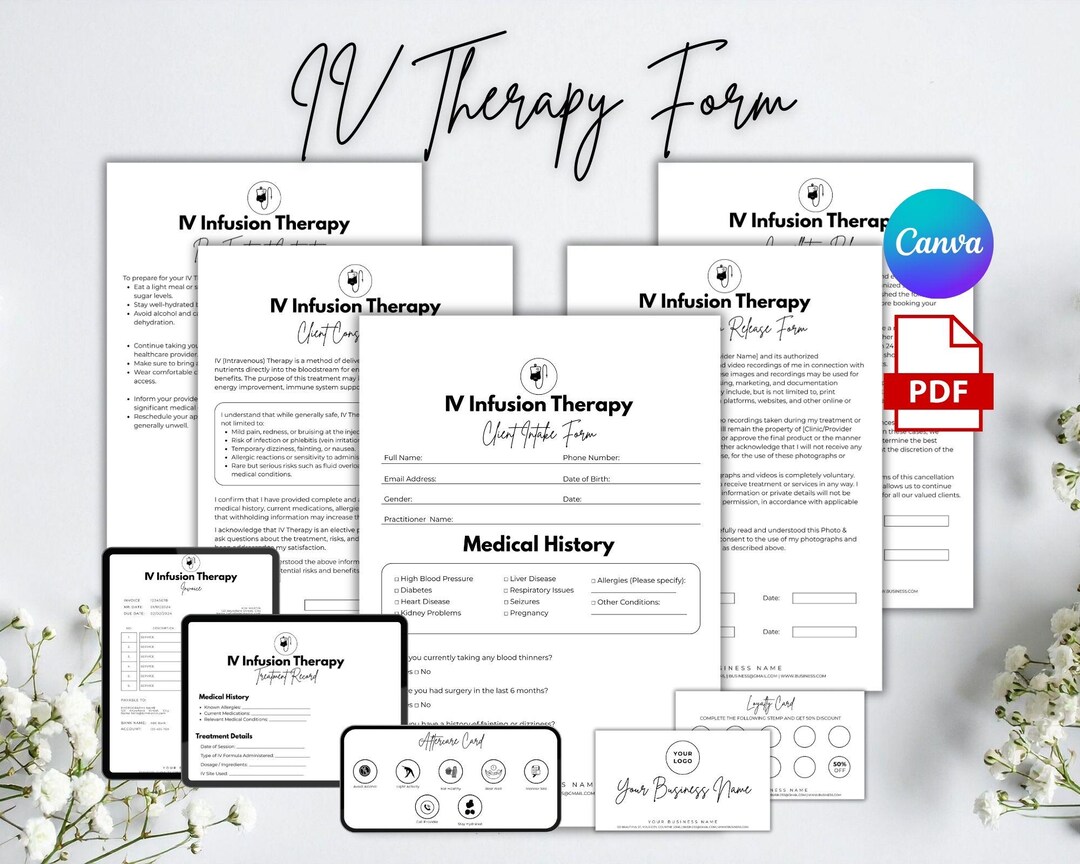 IV Therapy Template, Med Spa Forms, Vitamins Injections, IV Infusion ...