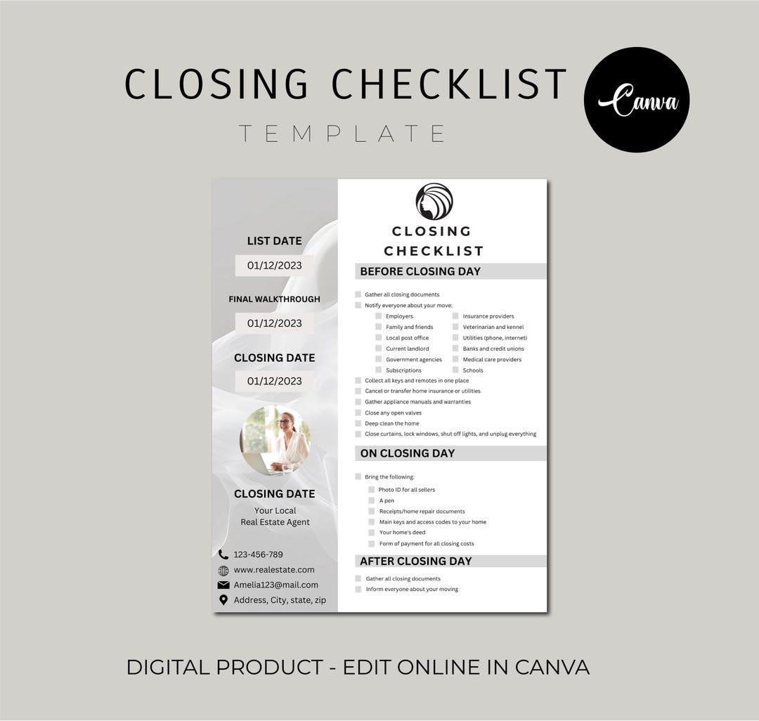 Closing Checklist, Closing Tracker, Real Estate Checklist, Seller ...
