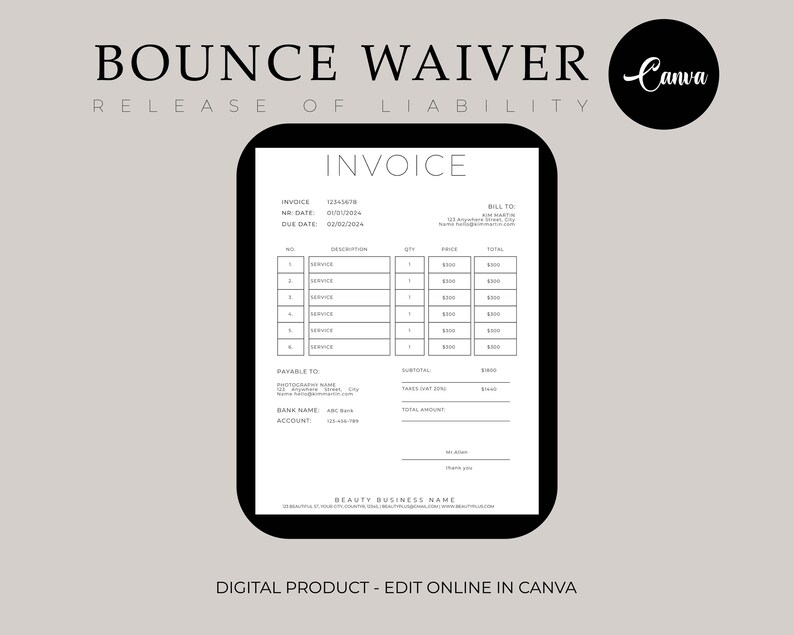 Bounce House Waiver Forms, Editable and Printable, Release of Liability Template, Inflatables ...