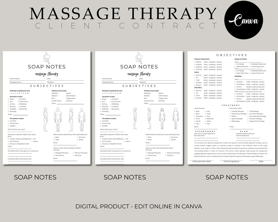 Massage Therapist Forms Business Bundle, Massage Soap Notes, Editable ...