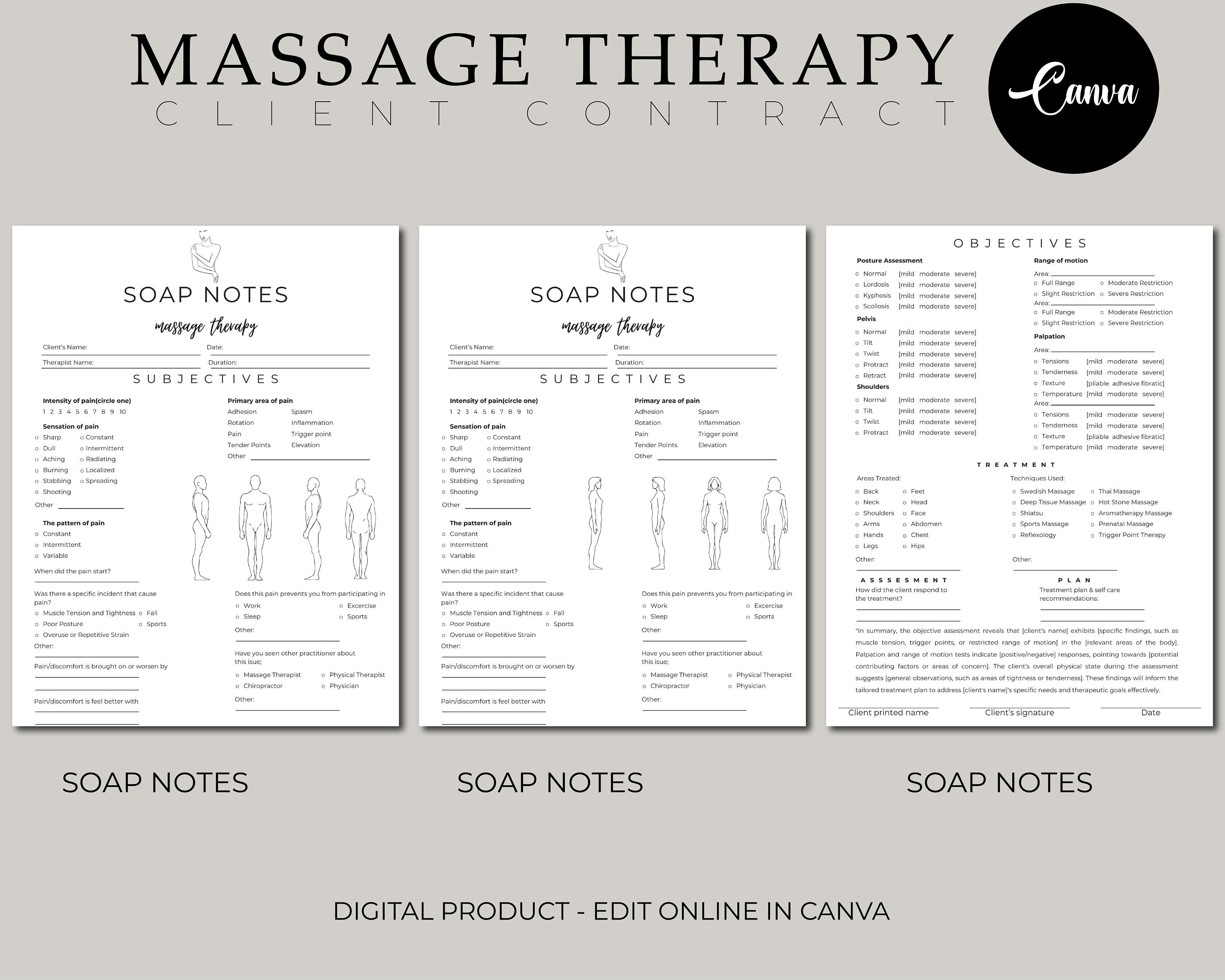 Massage Therapist Forms Business Bundle, Massage Soap Notes, Editable ...