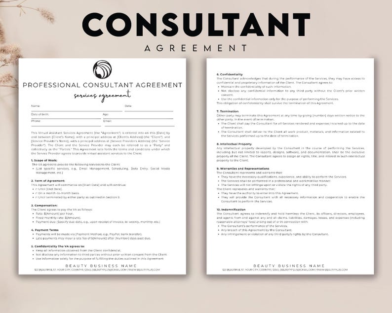 Consulting Contract Agreement, Consultant Services Forms, Business ...