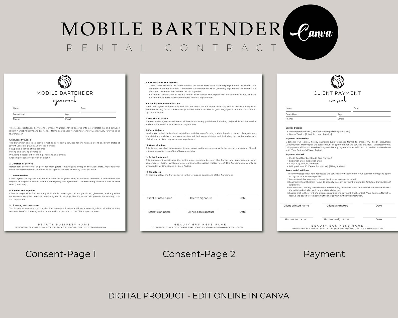 Mobile Bar Contract Template, Mobile Bar Service Contract Minimalist ...