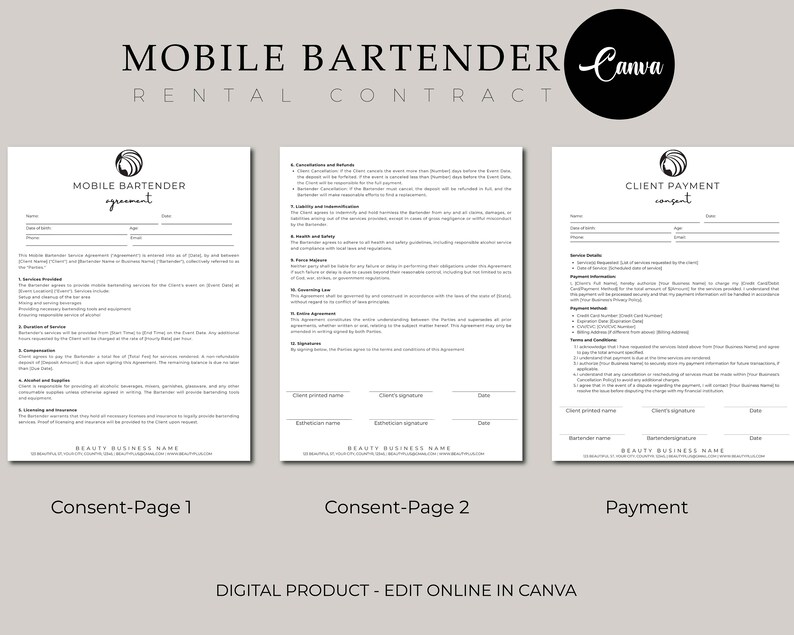 Mobile Bar Contract Template, Mobile Bar Service Contract Minimalist ...