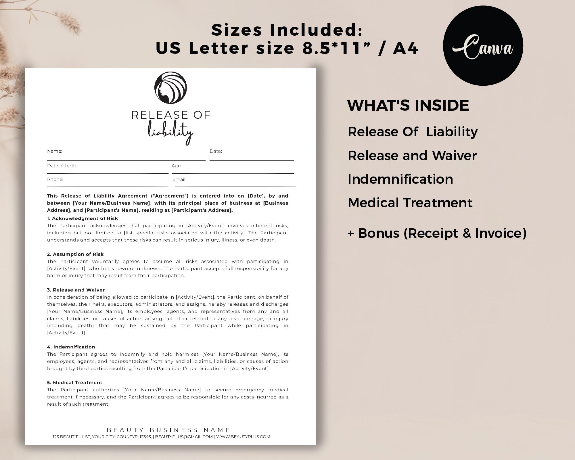 Liability Waiver Form, Liability Form Agreement, General Liability ...