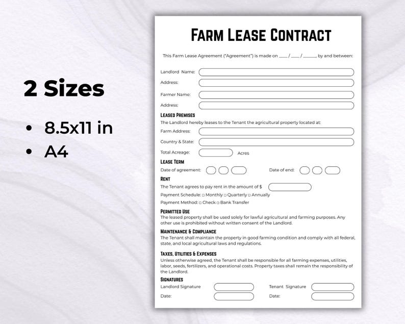 Editable Farm Land Rent Agreement, Farm Lease Contract Template ...