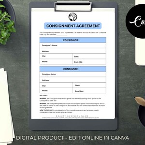 Consignment Agreement, Consignment Form, Consignee Agreement ...