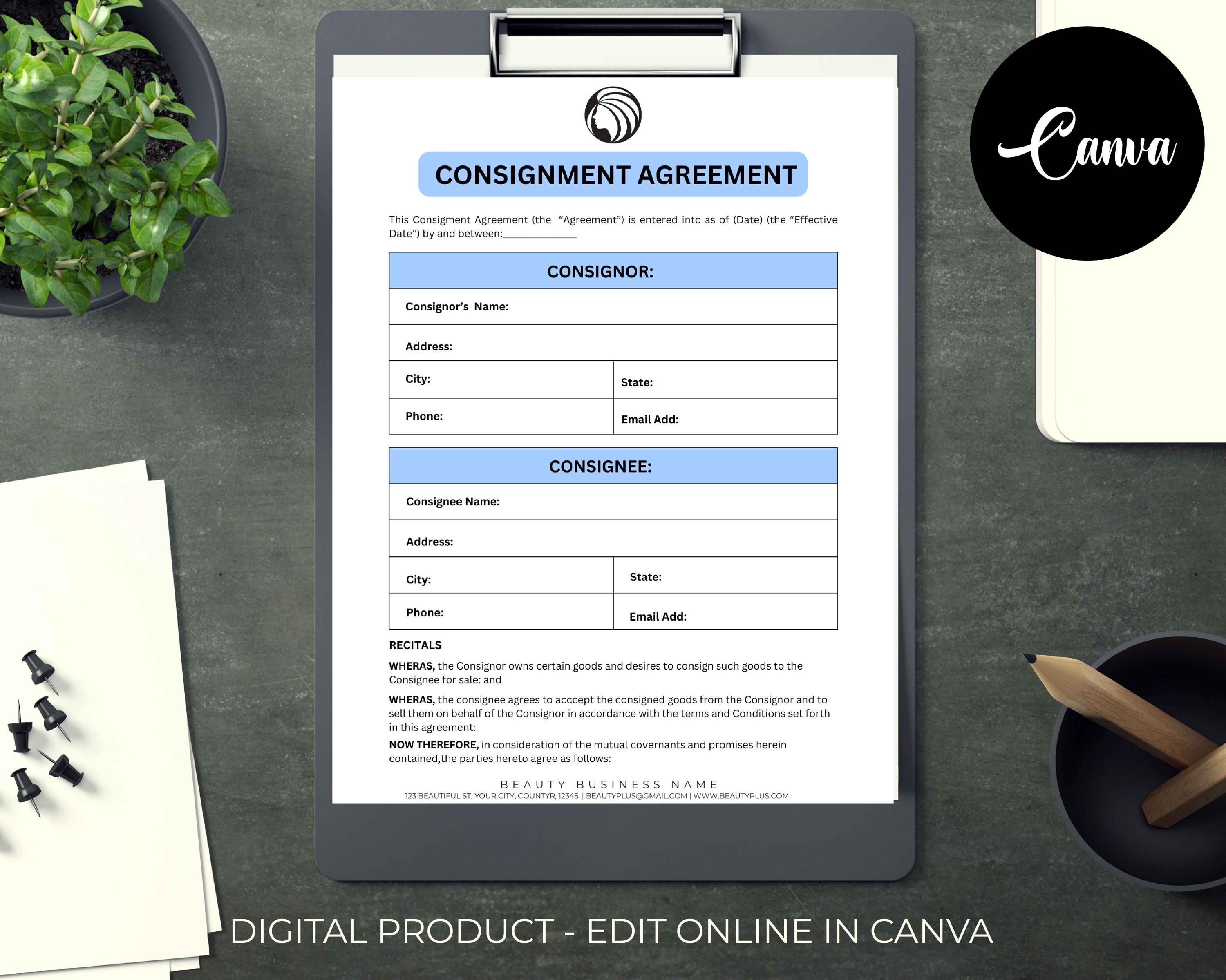 Consignment Agreement, Consignment Form, Consignee Agreement ...