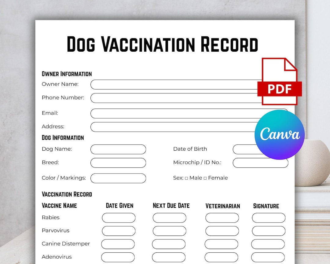 Dog Vaccination Record, Printable Pet Immunization Form, Editable Proof ...