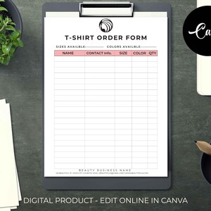 Editable Shirt Order Form Template, Printable Tshirt Order Forms ...