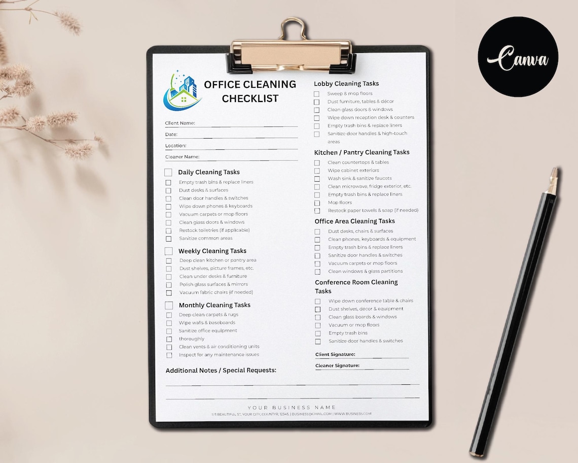 Office Cleaning Checklist, Cleaning Checklist for Cleaning Service ...
