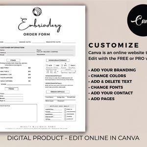 Embroidery Order Form Template, Custom Embroidery Order Form ...