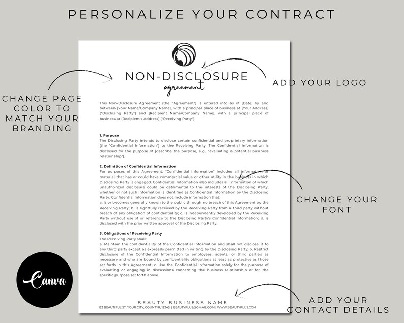 Non-disclosure Agreement Template Editable, Confidential Disclosure ...