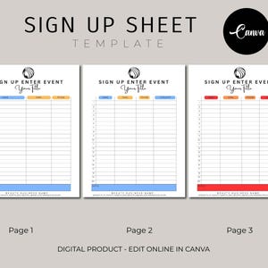 Editable Sign up Sheet Template, Event Sign up Sheet, Sign up List ...