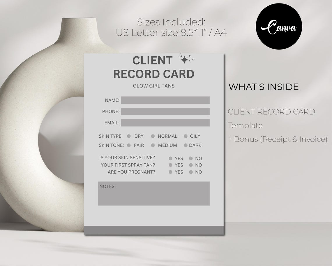 Spray Tanning Client Record Card, Spray Tanning Business Form, Tanning ...