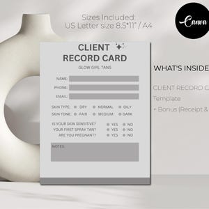 Spray Tanning Client Record Card, Spray Tanning Business Form, Tanning ...