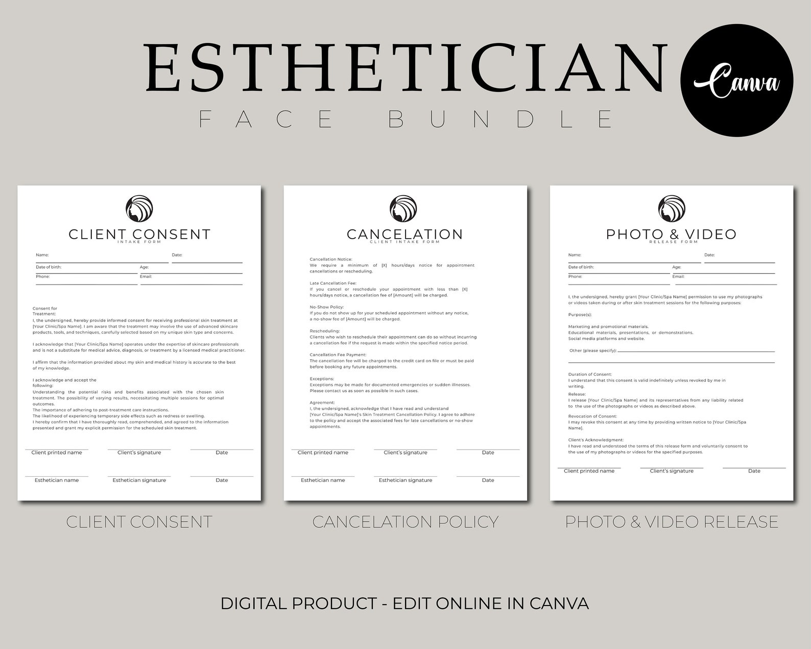 Facial Treatment Forms, Editable Esthetician Templates, Printable ...