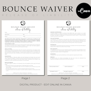 Bounce House Waiver Forms, Editable and Printable, Release of Liability ...
