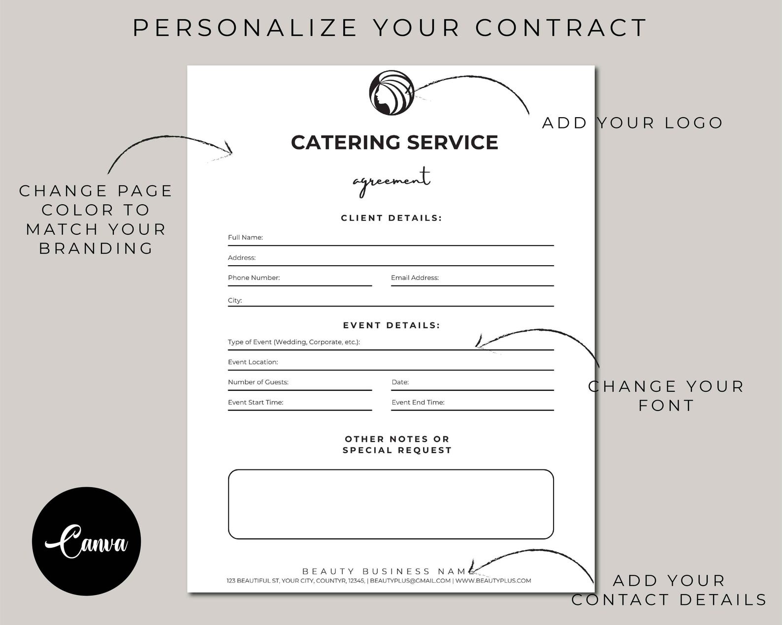 Editable Catering Contract Template, Catering Business Contract PDF ...
