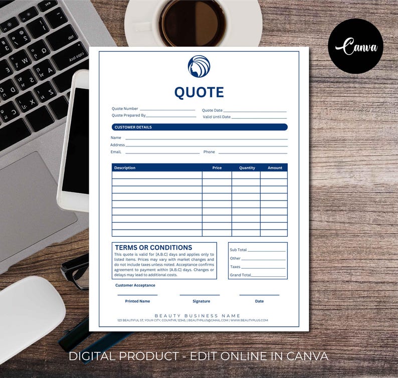 Editable Quote Template, Quote Form, Job Quote, Job Proposal, Editable ...