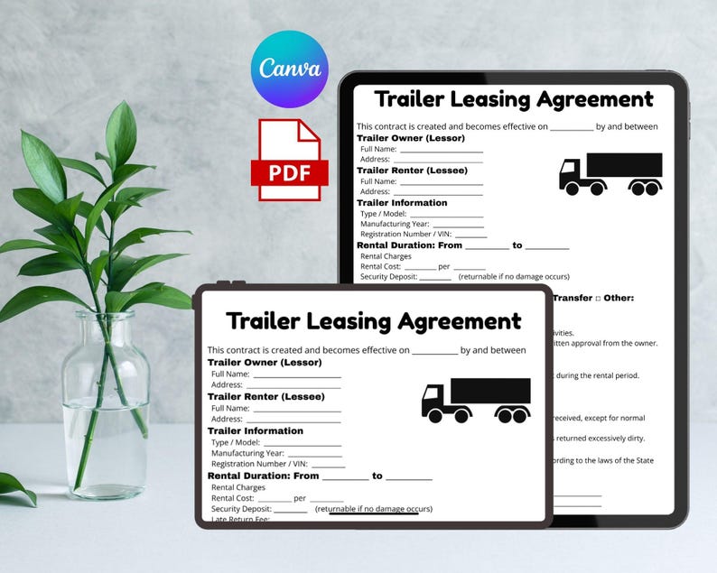 Editable Trailer Rental Agreement Template, Trailer Lease Contract ...