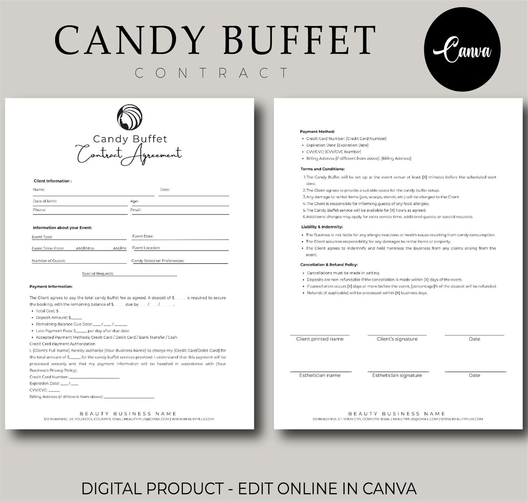 Candy Buffet Contract Template, Candy Buffet Services Contract, Candy ...