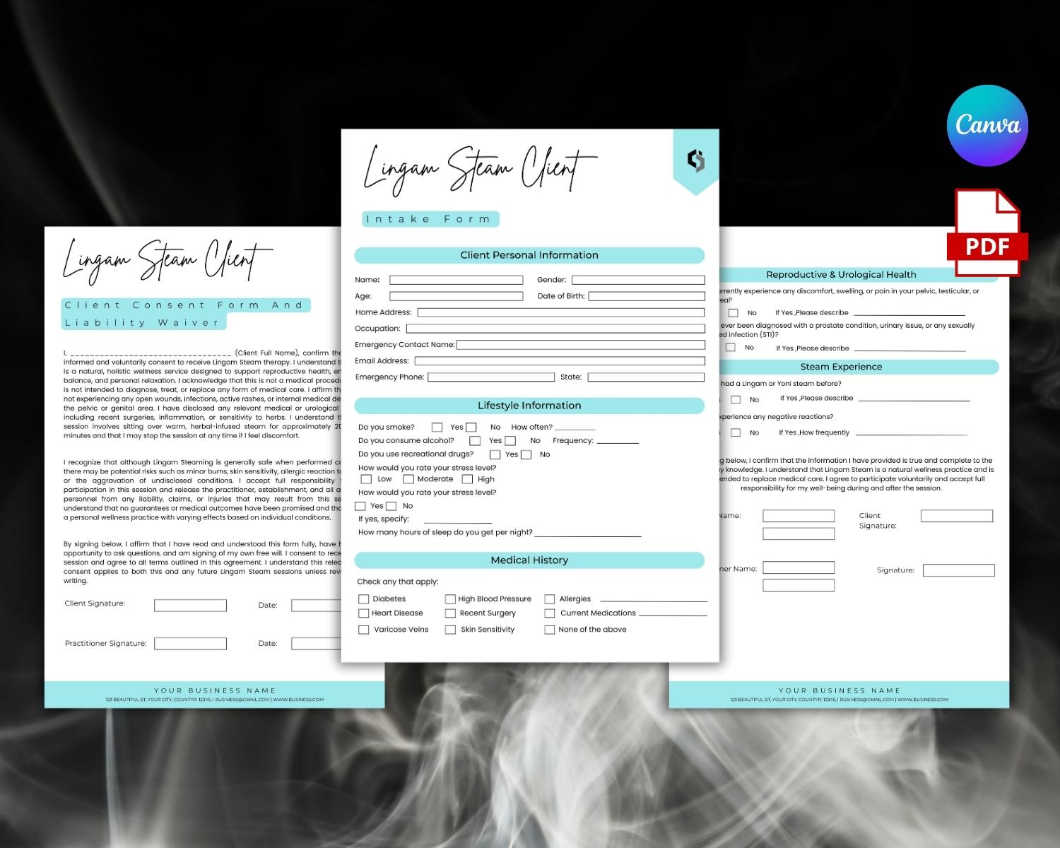Lingam Steam Client Intake Form, Esthetician Consent Form, Facial ...
