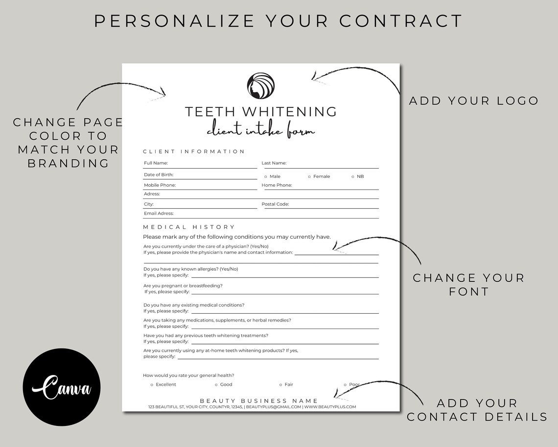 Teeth Whitening Forms Bundle - Editable Templates!, Teeth Whitening ...