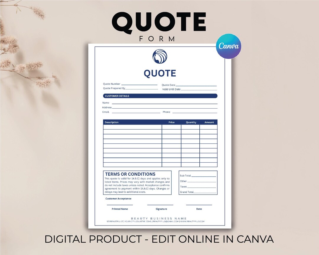 Editable Quote Template, Job Quote Template, Quote Form, Small Business ...