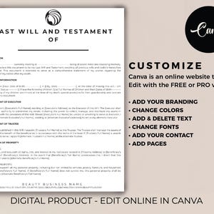 Last Will and Testament Template, Legal Testament Template, Legal Will ...