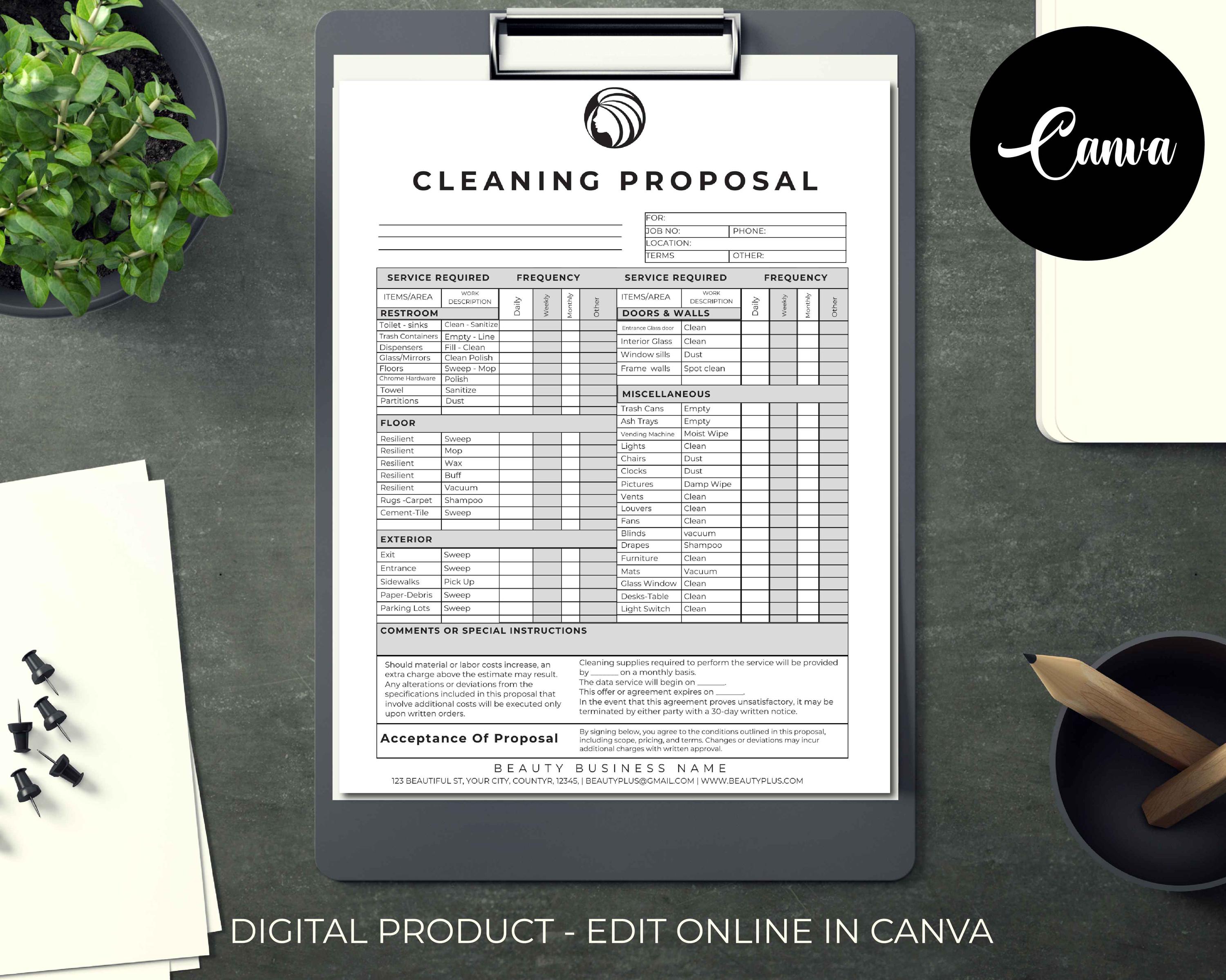 Cleaning Proposal Template, Editable Cleaning Service Proposal ...