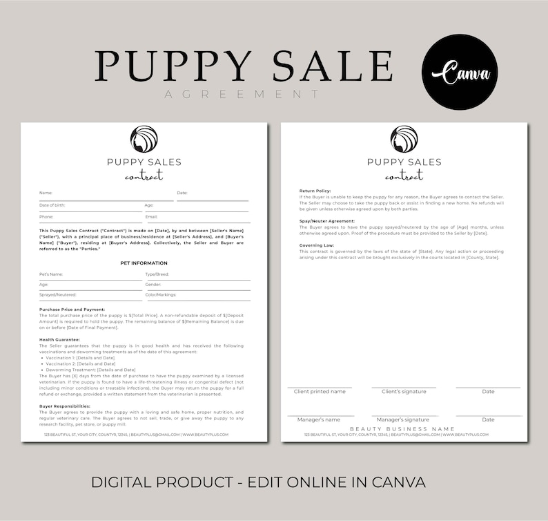 Puppy Sale Contract Agreement, Puppy Adoption Agreement Template ...