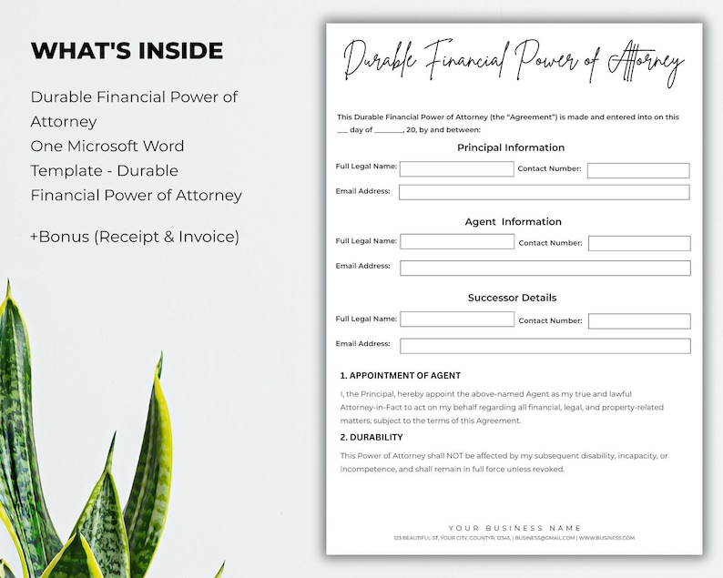 Durable Power of Attorney Template, Editable Financial Power of ...
