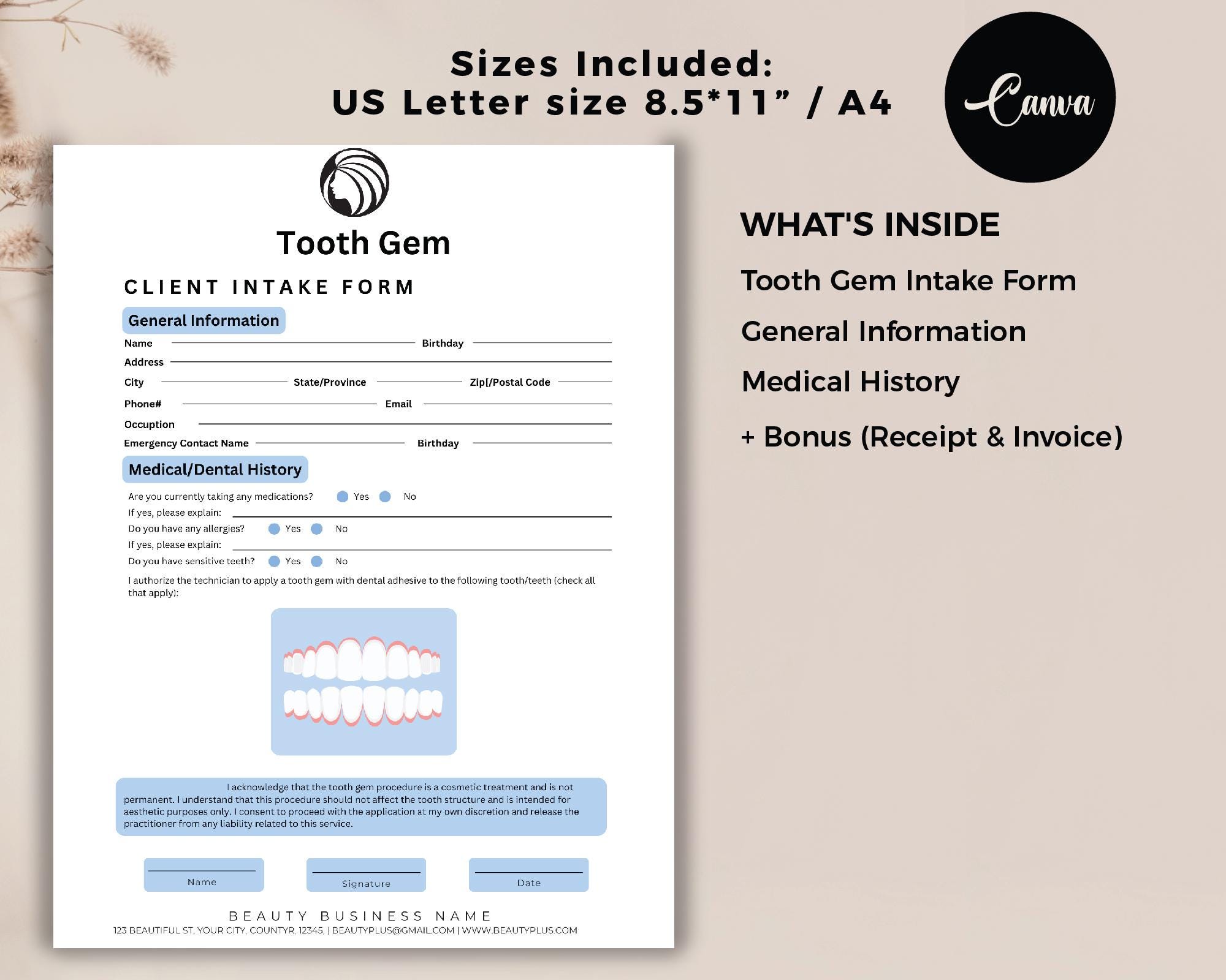 Tooth Gem Consent Form, Tooth Gem Consultation Forms, Tooth Gem Waiver ...