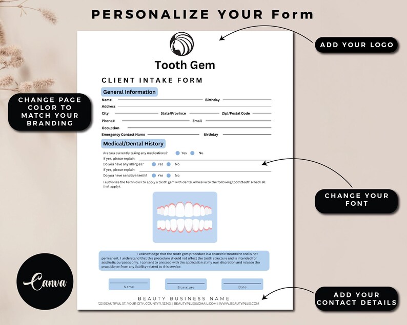 Tooth Gem Consent Form, Tooth Gem Consultation Forms, Tooth Gem Waiver ...
