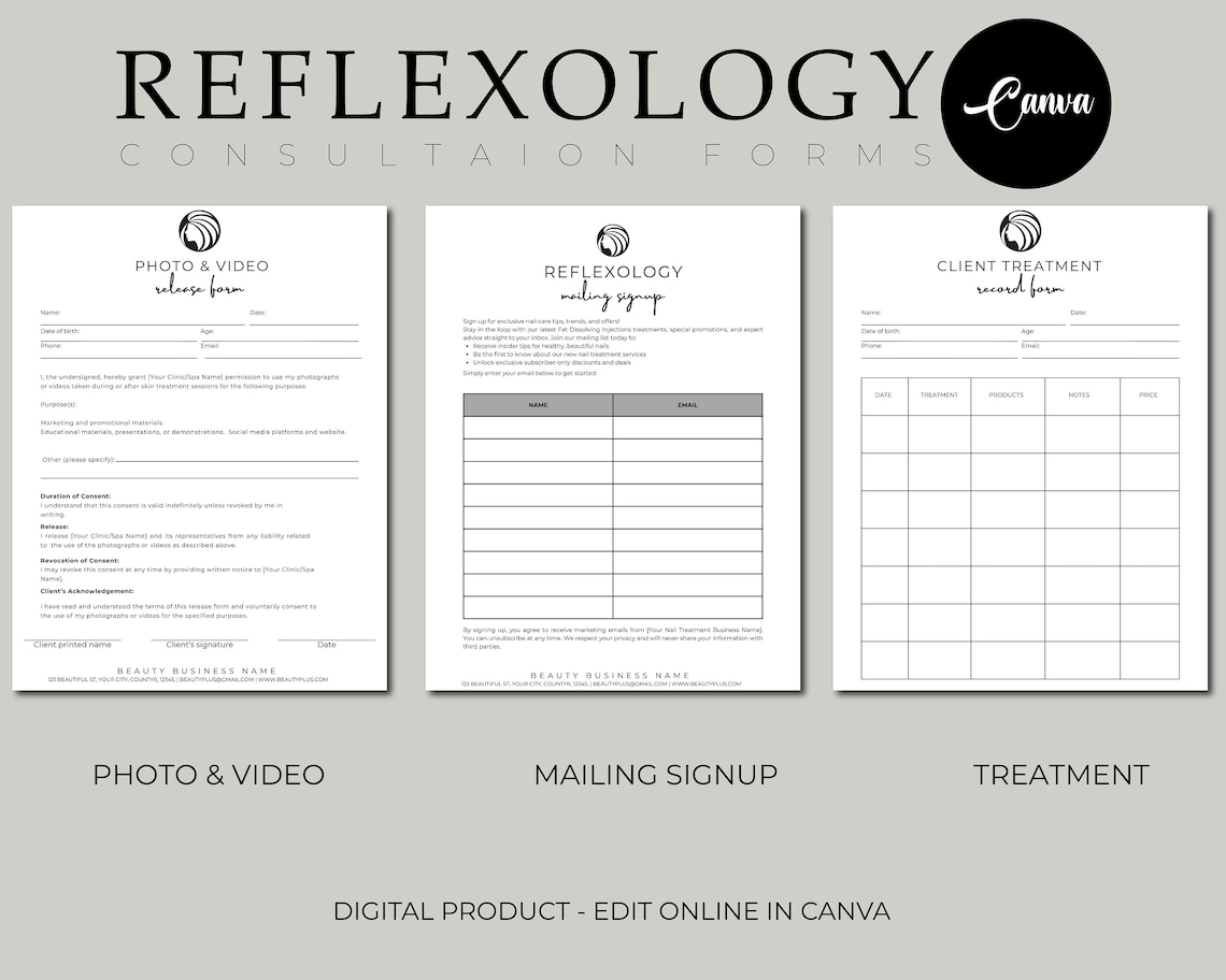 Editable Reflexology Intake Form, Massage Consultation Form, Foot ...