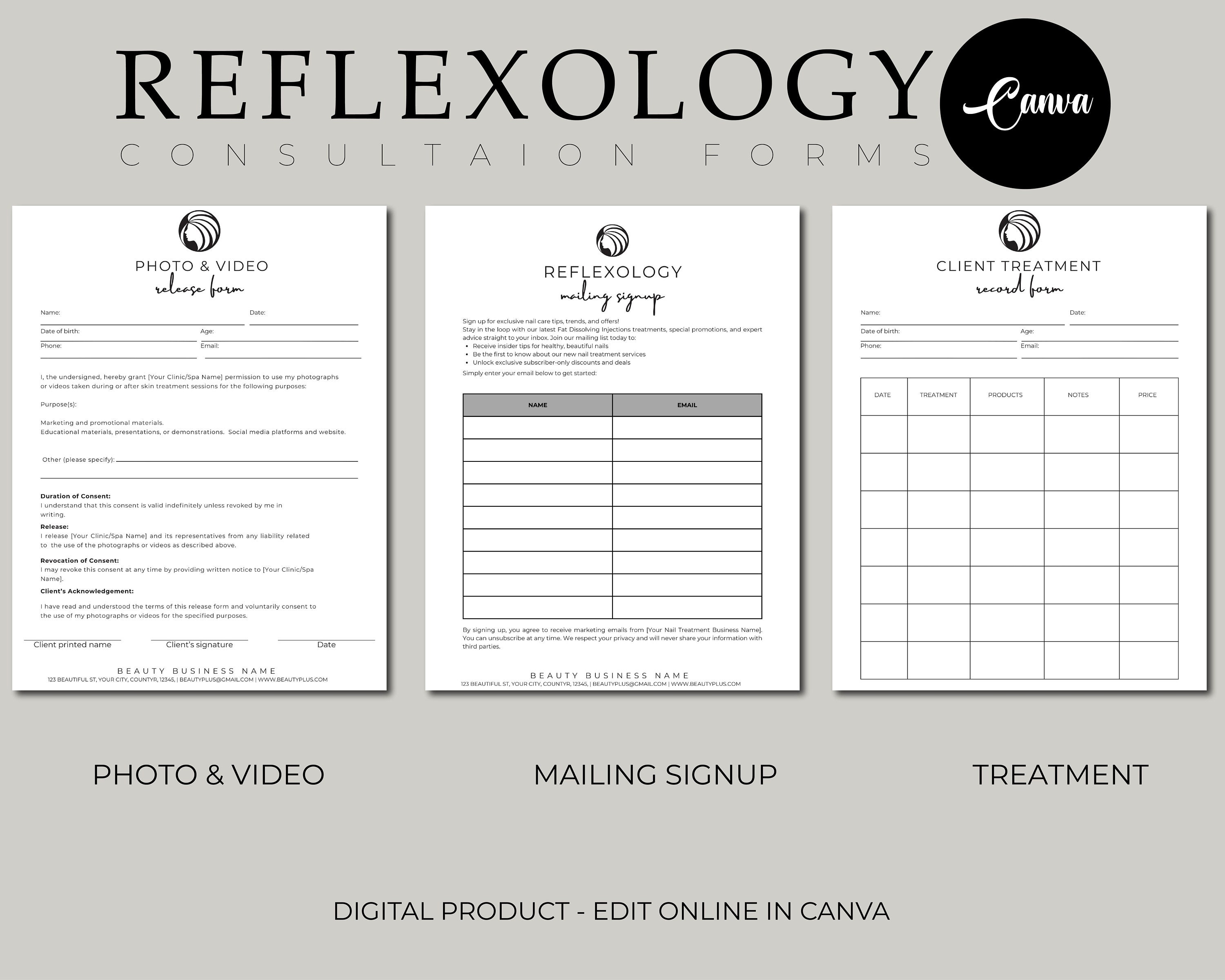 Editable Reflexology Intake Form, Massage Consultation Form, Foot ...