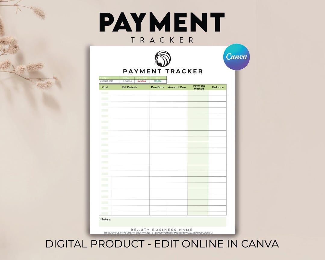 Payment Tracker Canva Template, Client Fee Payment Tracker, Printable ...