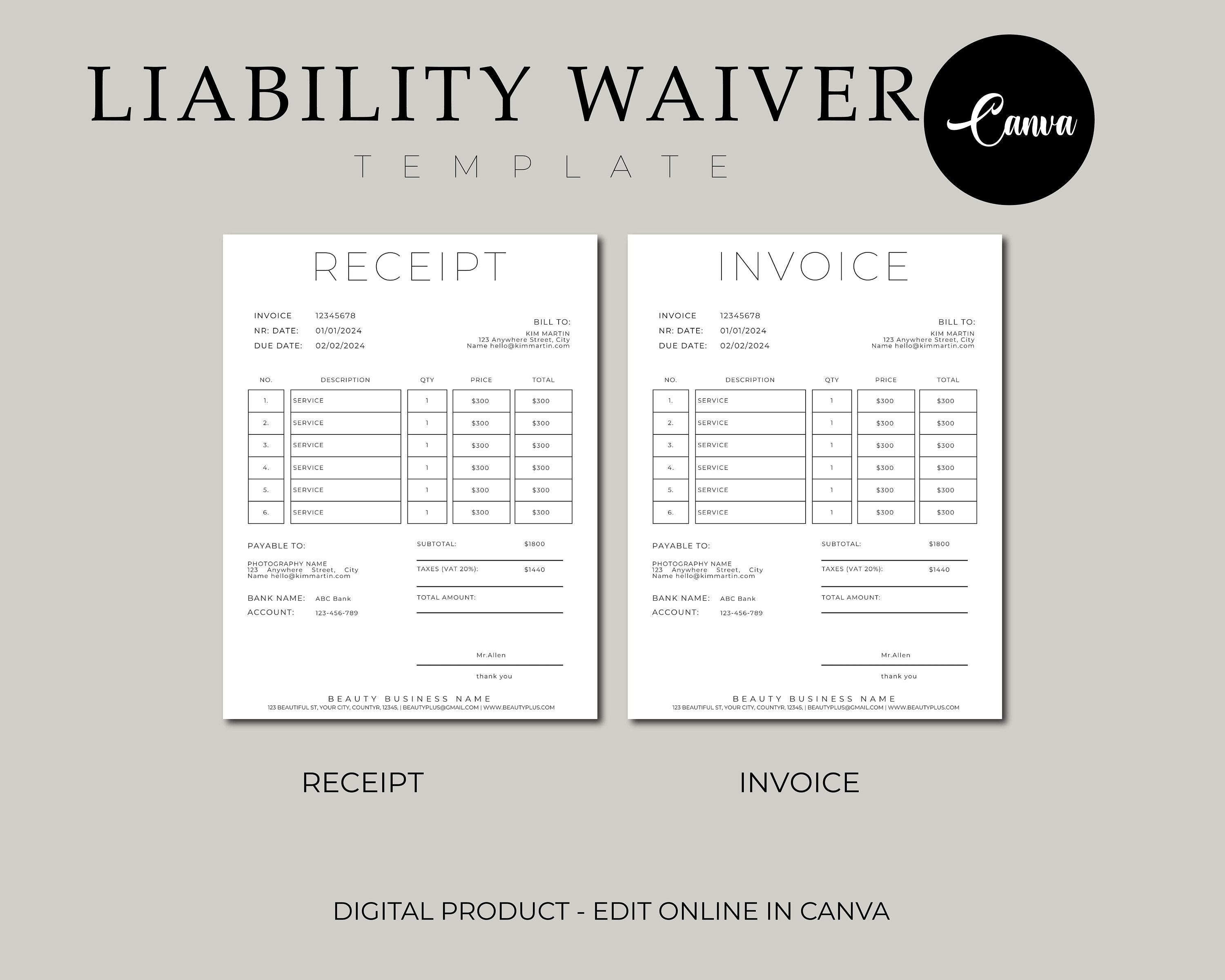 General Liability Waiver Template, Liability Form Agreement, Liability ...